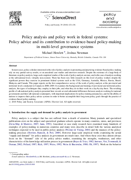 (PDF) Policy analysis and policy work in federal systems: Policy advice ...