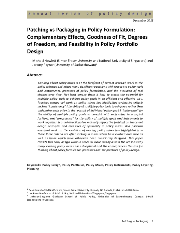 (PDF) Patching vs Packaging in Policy Formulation: Complementary ...