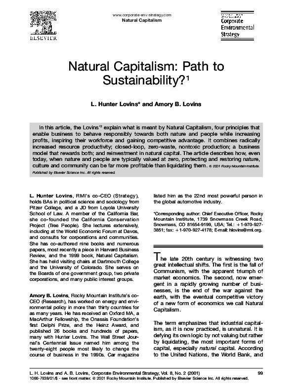 (PDF) Natural Capitalism: Path to Sustainability?
