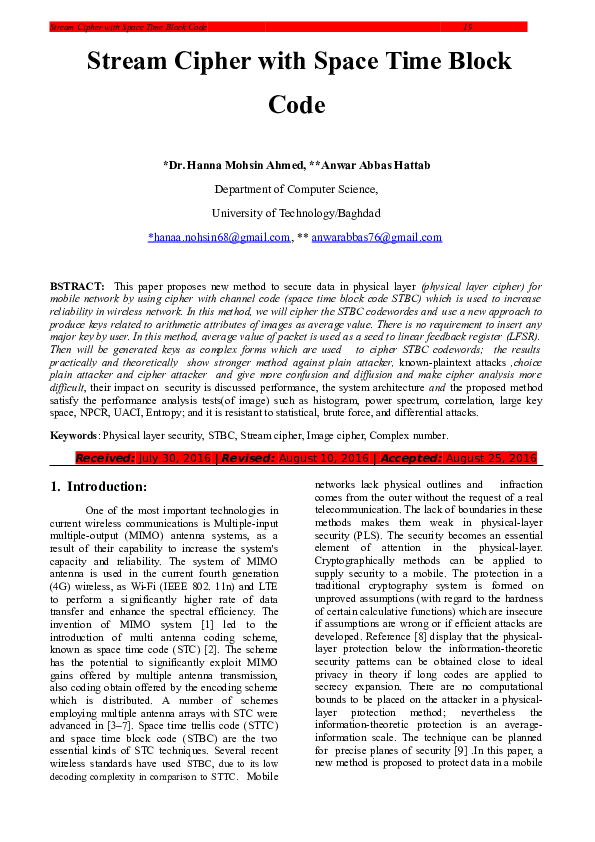 (DOC) Stream Cipher with Space Time Block Code