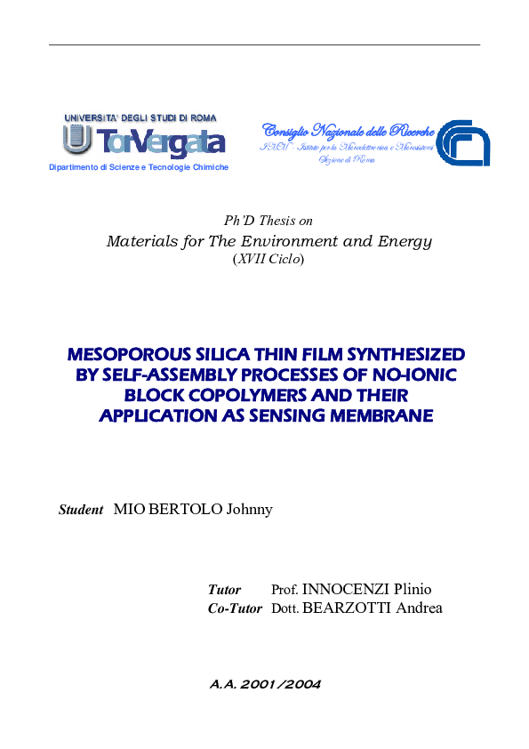 (PDF) Mesoporous silica thin film synthesized by self-assembly processes of no-ionic block ...