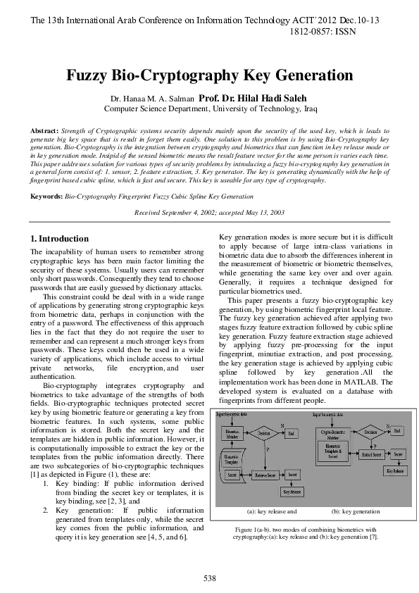 (PDF) Fuzzy Bio-Cryptography Key Generation