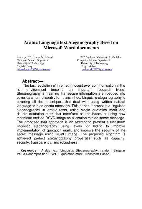 (PDF) Arabic Language text Steganography Besed on Microsoft Word documents