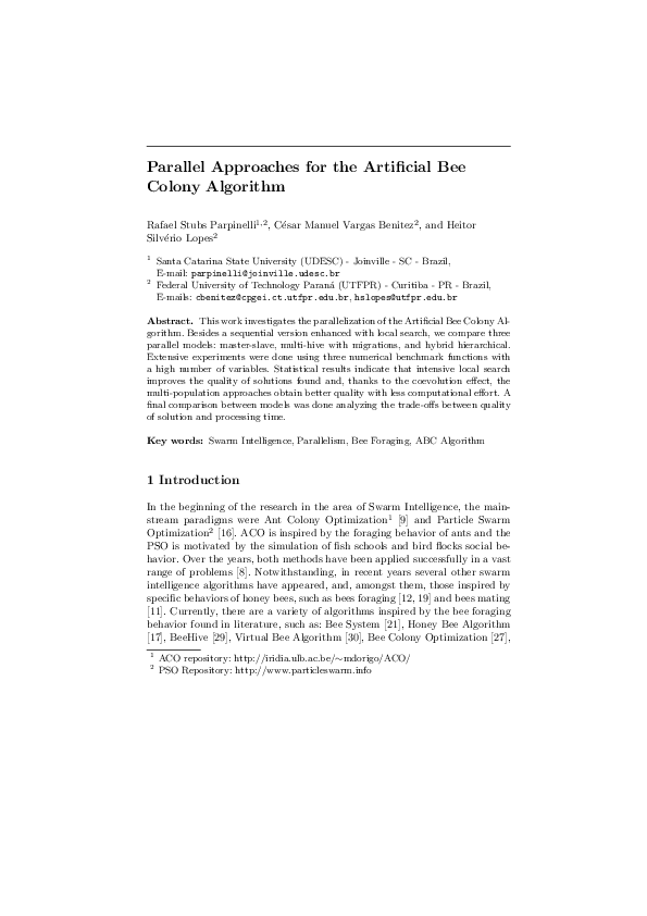 (PDF) Parallel Approaches for the Artiﬁcial Bee Colony Algorithm