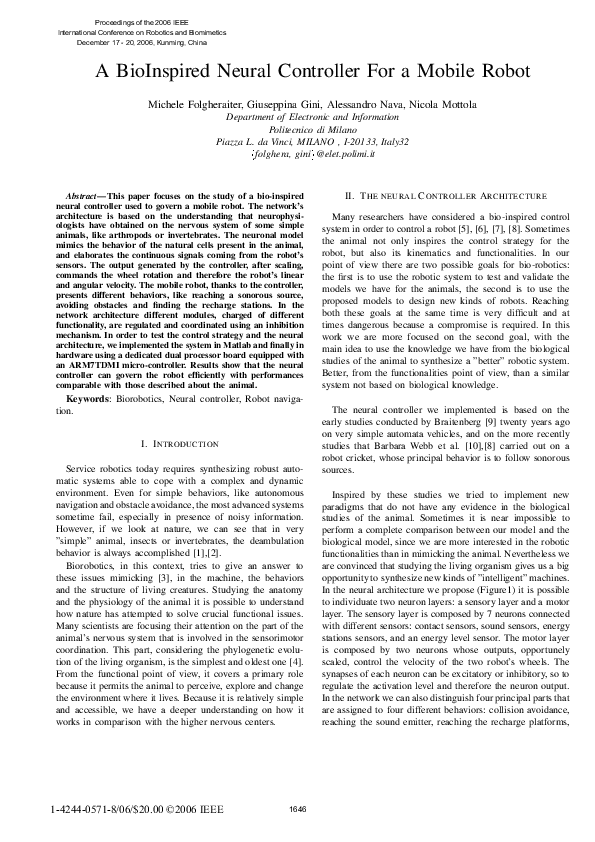 (PDF) A BioInspired Neural Controller For a Mobile Robot