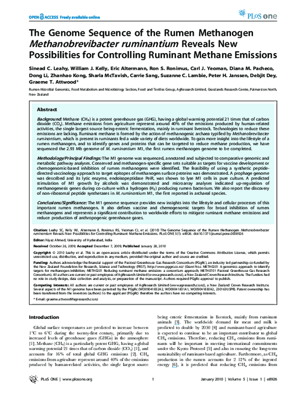 (PDF) The Genome Sequence of the Rumen Methanogen Methanobrevibacter ...