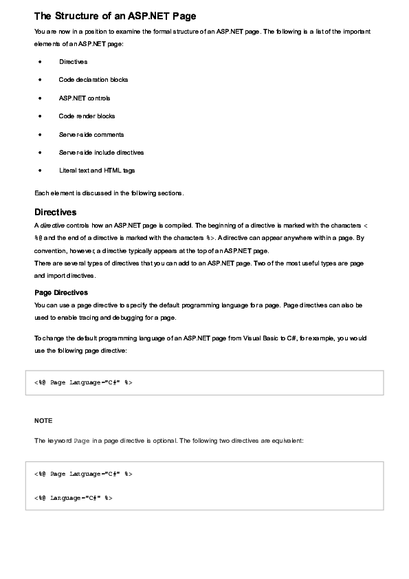 (DOC) The Structure of an ASP.NET Page