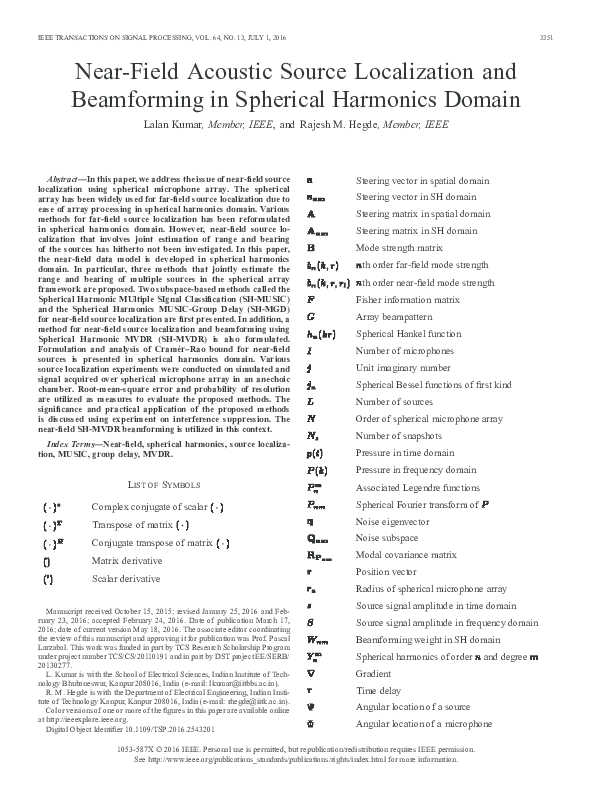 Pdf Near Field Acoustic Source Localization And Beamforming In