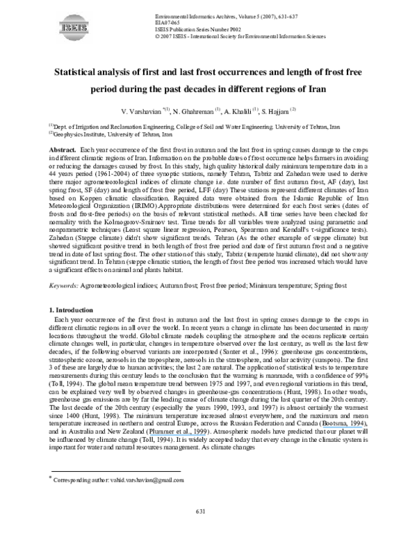 (PDF) Statistical analysis of first and last frost occurrences and length of frost free period ...