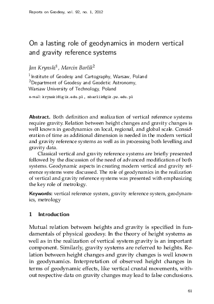 (PDF) On a lasting role of geodynamics in modern vertical and gravity ...