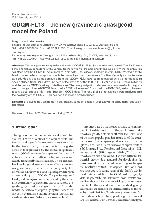 (PDF) GDQM-PL13 – the new gravimetric quasigeoid model for Poland | Jan ...