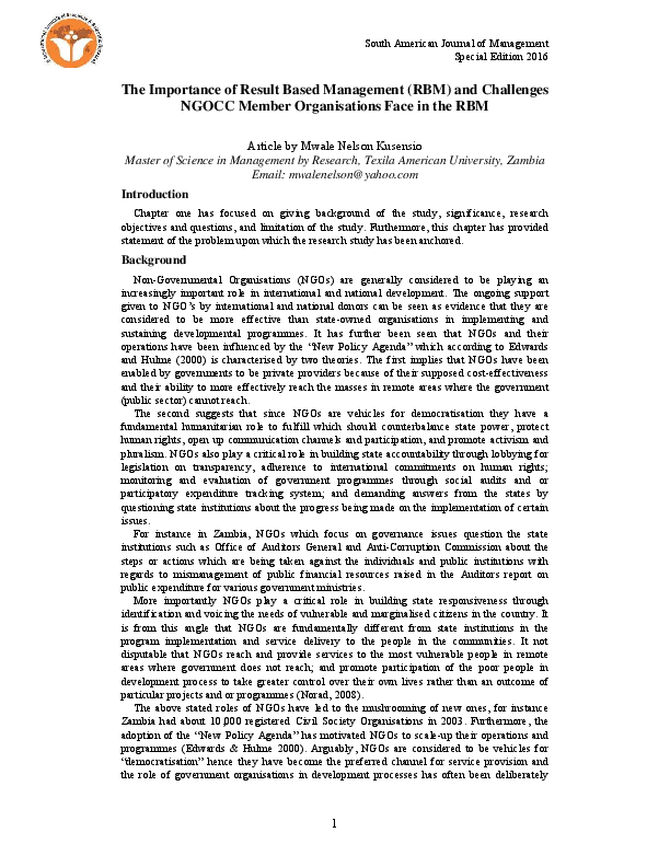 (PDF) The Importance of Result Based Management (RBM) and Challenges ...