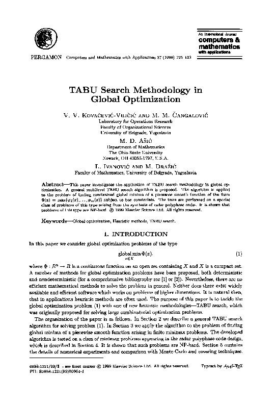 (PDF) TABU search methodology in global optimization