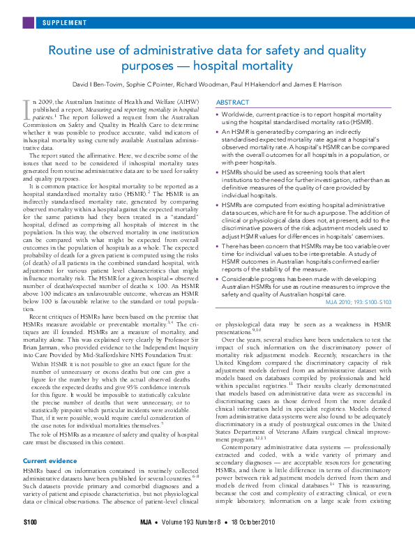 (PDF) Routine use of administrative data for safety and quality ...