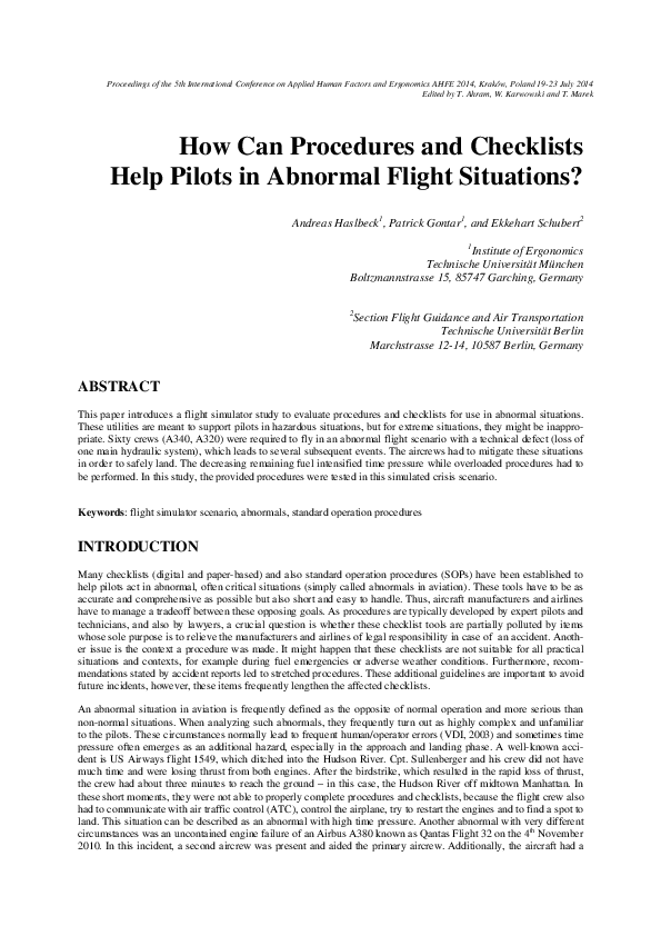 (PDF) How Can Procedures and Checklists Help Pilots in Abnormal Flight ...