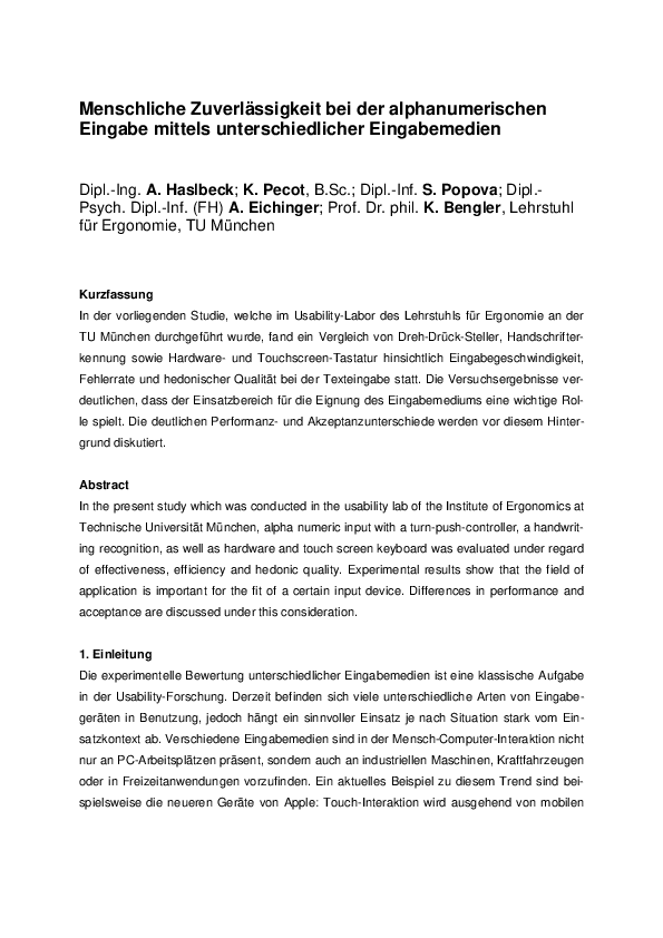 (PDF) Menschliche Zuverlässigkeit bei der alphanumerischen Eingabe ...