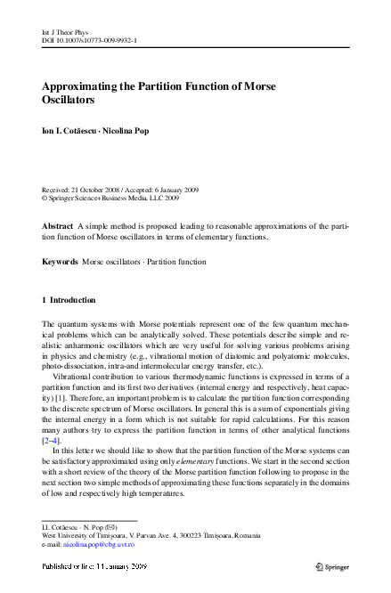 (PDF) Approximating the Partition Function of Morse Oscillators