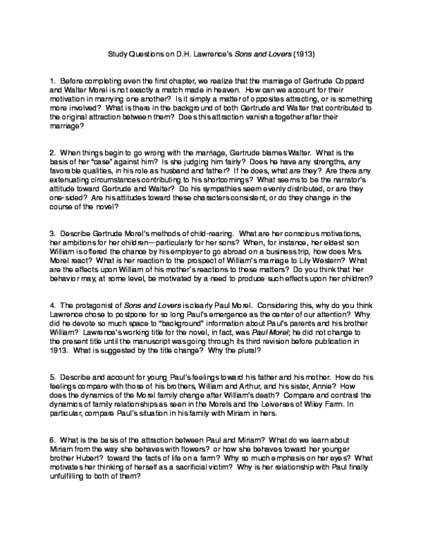 (PDF) Study Questions on D. H. Lawrence's _Sons and Lovers_ (1913).pdf