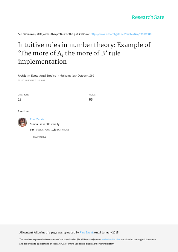 (PDF) Intuitive rules in number theory: Example of 'The more of A, the ...