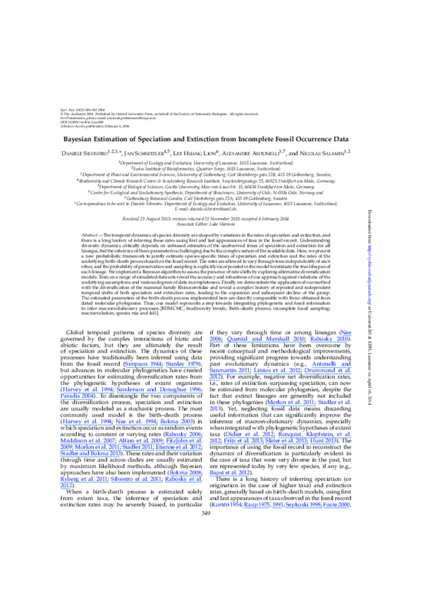 Pdf Bayesian Estimation Of Speciation And Extinction From Incomplete