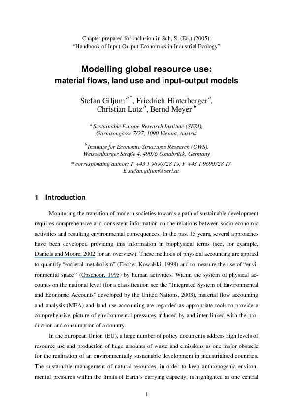 (PDF) Modelling global resource use: material flows, land use and input-output models