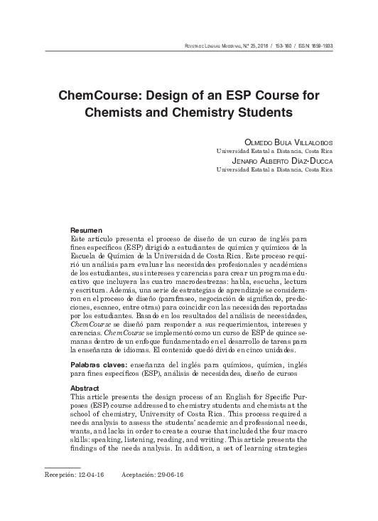 (PDF) ChemCourse: Design of an ESP Course for Chemists and Chemistry ...
