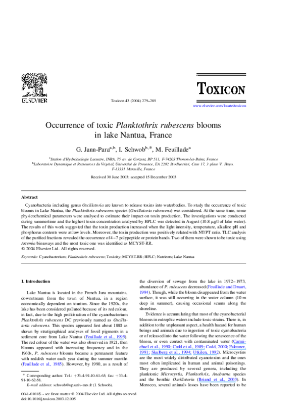 (PDF) Occurrence of toxic Planktothrix rubescens blooms in lake Nantua ...