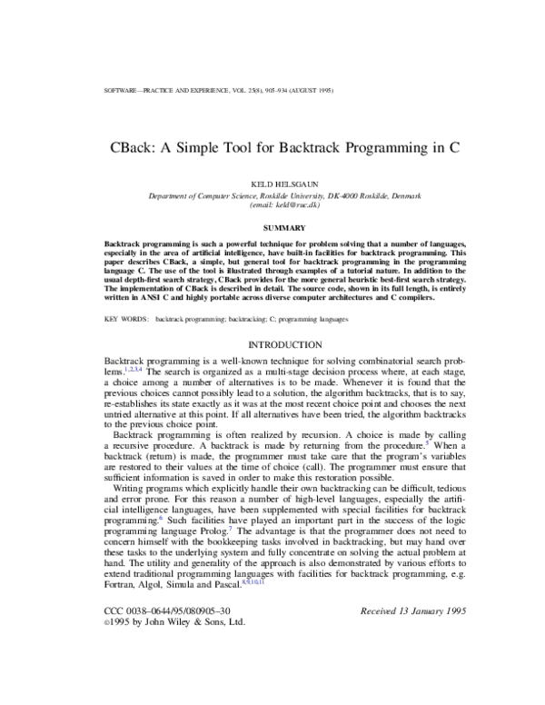 (PDF) CBack: A simple tool for backtrack programming in C