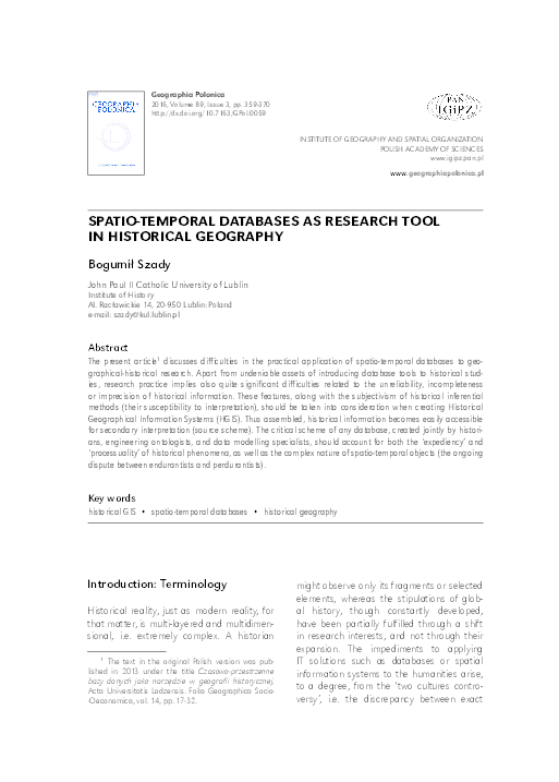 (PDF) Spatio-temporal databases as research tool in historical geography