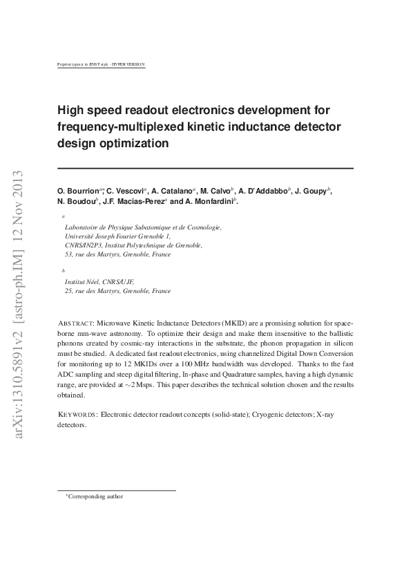 (PDF) High speed readout electronics development for frequency-multiplexed kinetic inductance ...