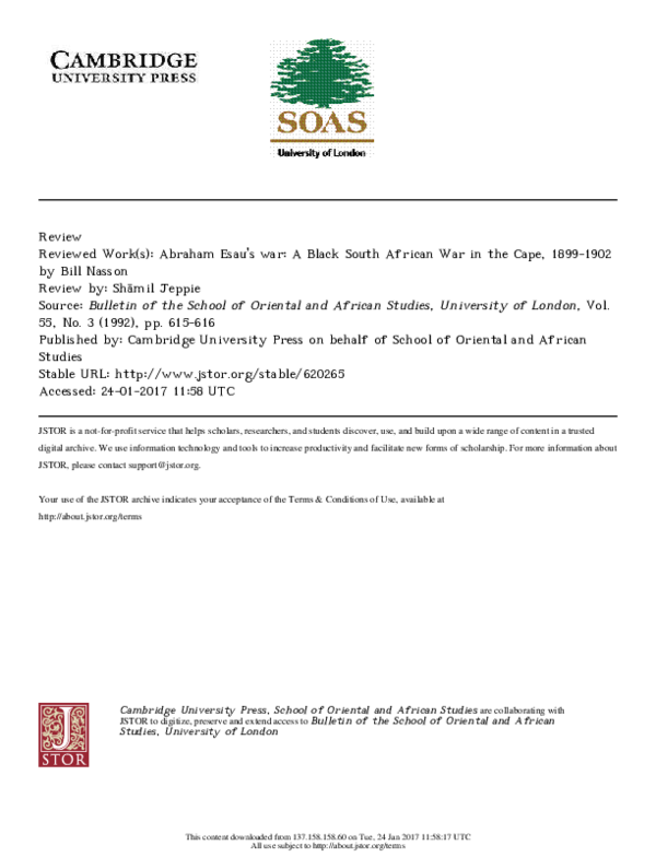 (PDF) Bill Nasson: Abraham Esau's war: A black South African war in the ...