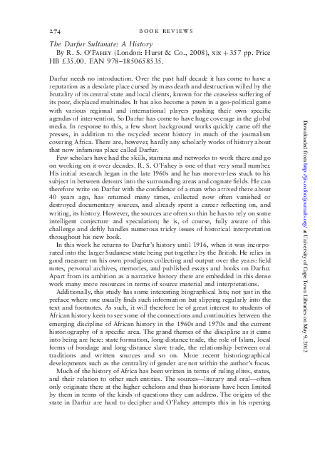 (PDF) The Darfur Sultanate: A History * By R. S. O'FAHEY