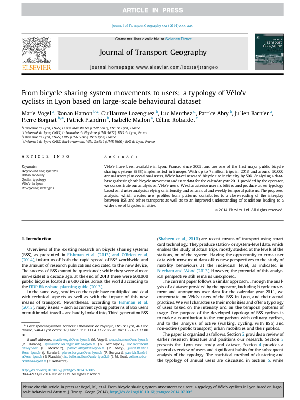 Pdf From Bicycle Sharing System Movements To Users A Typology Of Vélov Cyclists In Lyon