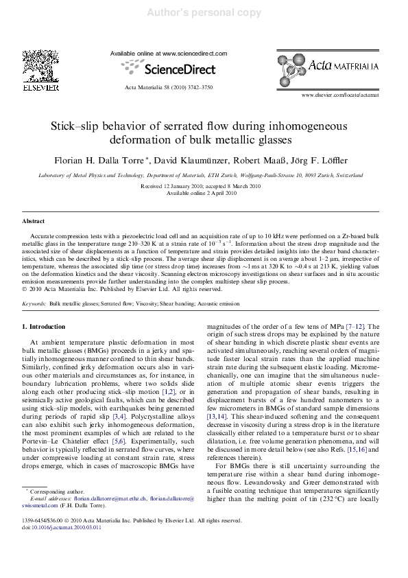 (PDF) Stick–slip behavior of serrated flow during inhomogeneous ...