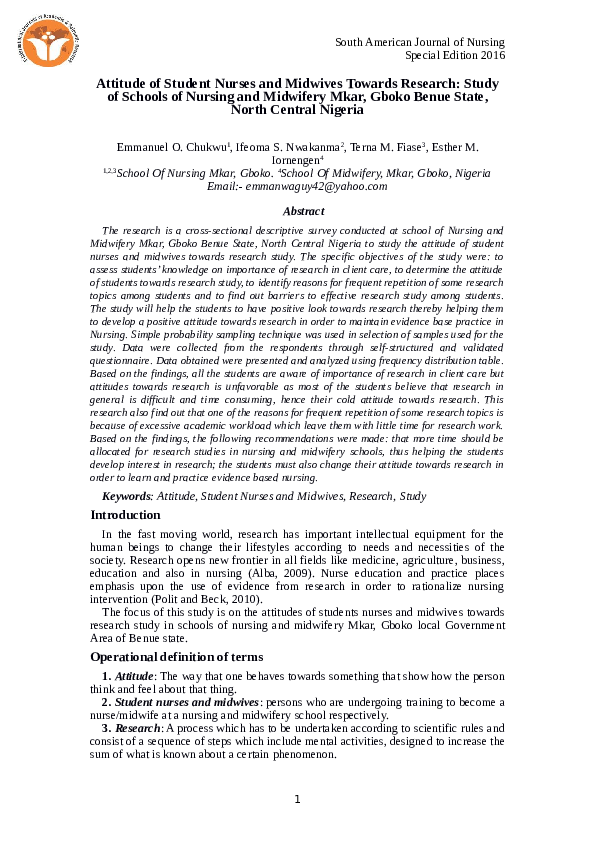 (PDF) Attitude of Student Nurses and Midwives Towards Research: Study ...