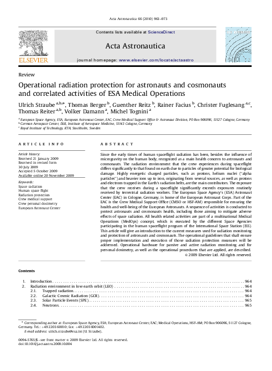 (PDF) Operational radiation protection for astronauts and cosmonauts ...