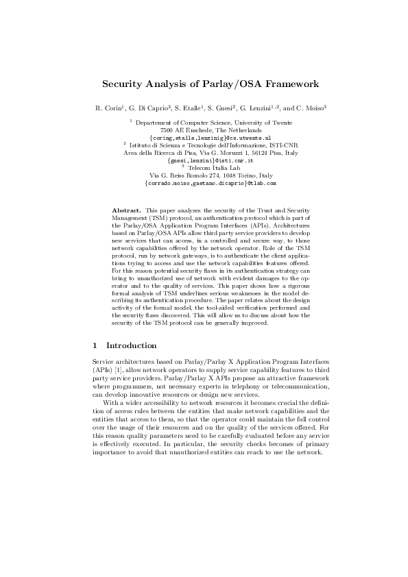 (PDF) Security Analysis of Parlay/OSA Framework