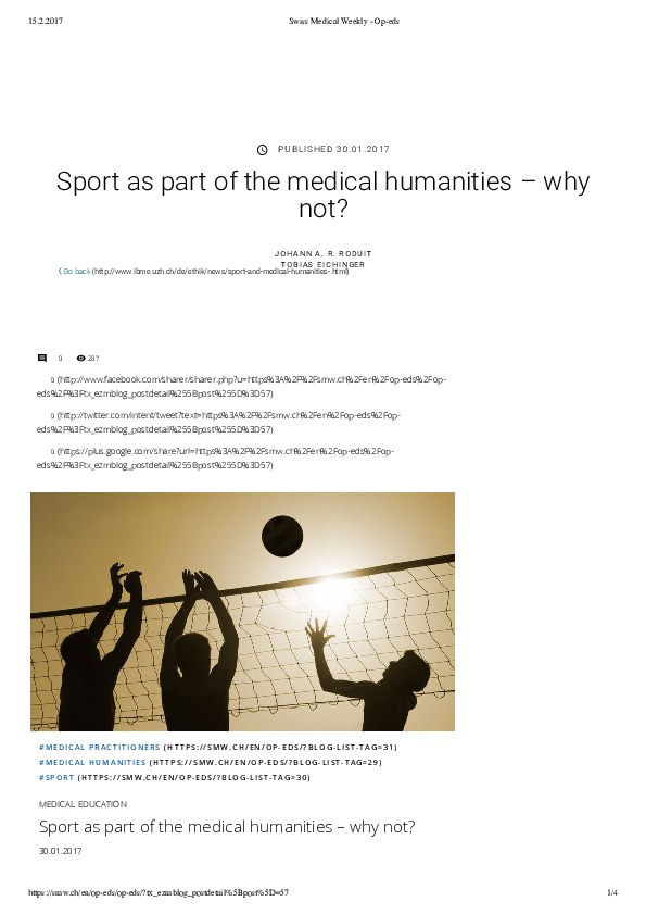 (PDF) Sport as part of the medical humanities – why not? | Johann A R ...