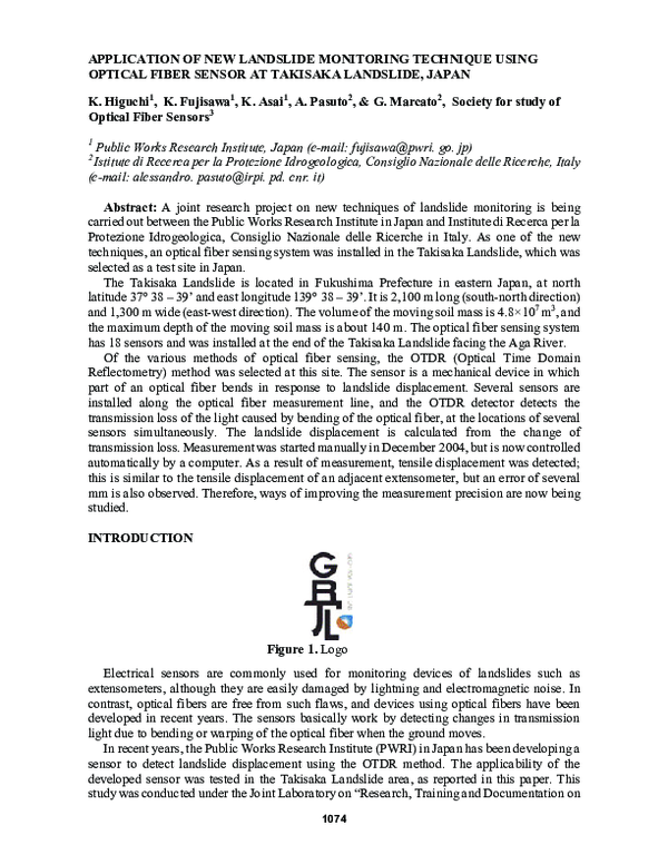 Pdf Application Of New Landslide Monitoring Technique Using Optical Fiber Sensor At Takisaka