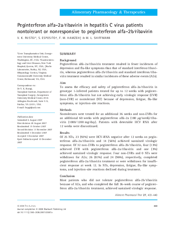 (PDF) Pegylated IFN-α2b plus ribavirin as therapy for chronic hepatitis ...