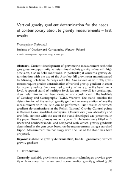 (PDF) Vertical gravity gradient determination for the needs of contemporary absolute gravity ...