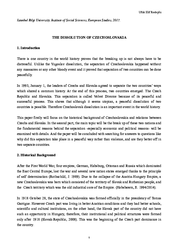 (PDF) The Dissolution of Czechoslovakia