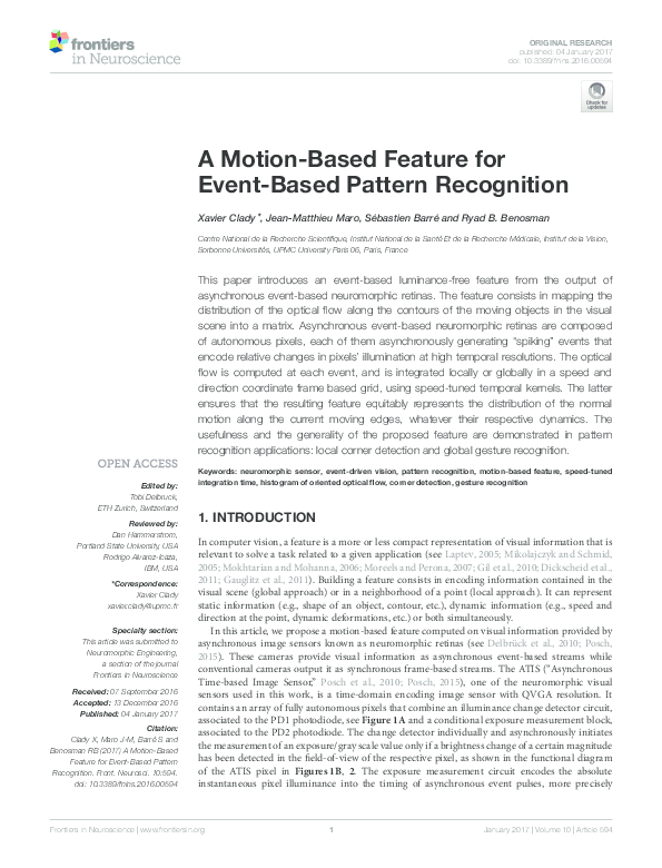 (PDF) A Motion-Based Feature for Event-Based Pattern Recognition | Xavier Clady - Academia.edu