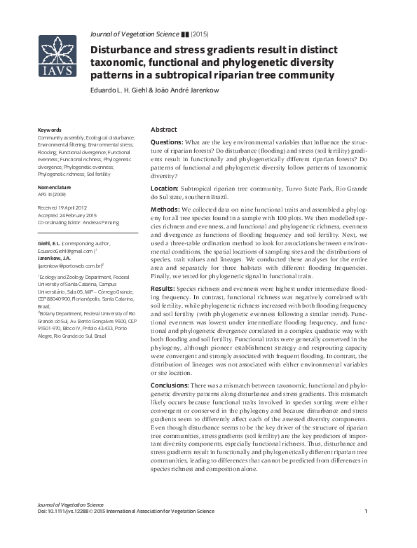 (PDF) Disturbance and stress gradients result in distinct taxonomic ...