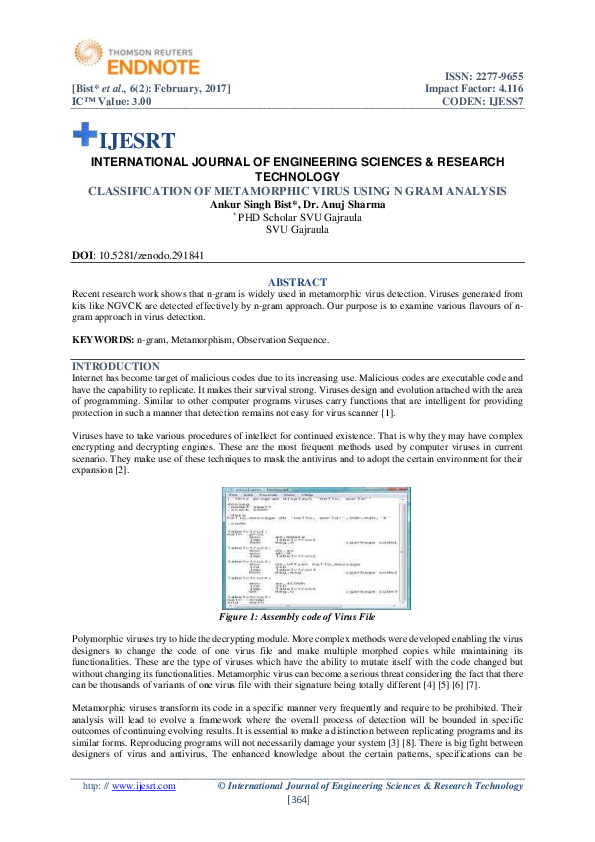 (PDF) CLASSIFICATION OF METAMORPHIC VIRUS USING N GRAM ANALYSIS