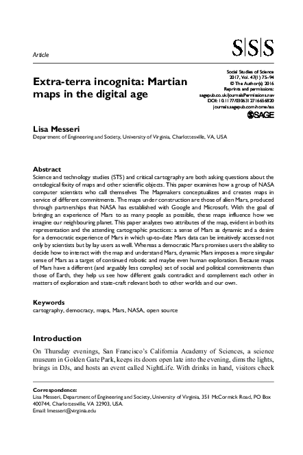 (PDF) Extra-terra incognita: Martian maps in the digital age