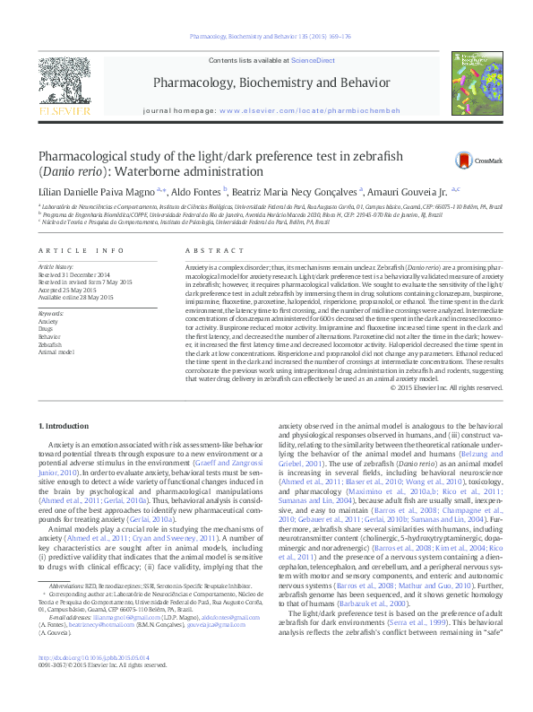 (PDF) Pharmacological study of the light/dark preference test in ...
