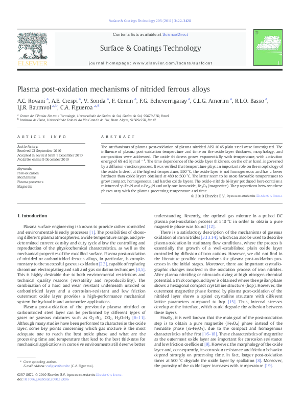 (PDF) Plasma post-oxidation mechanisms of nitrided ferrous alloys