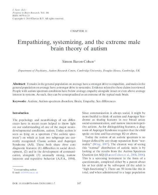 (PDF) Empathizing, systemizing, and the extreme male brain theory of autism