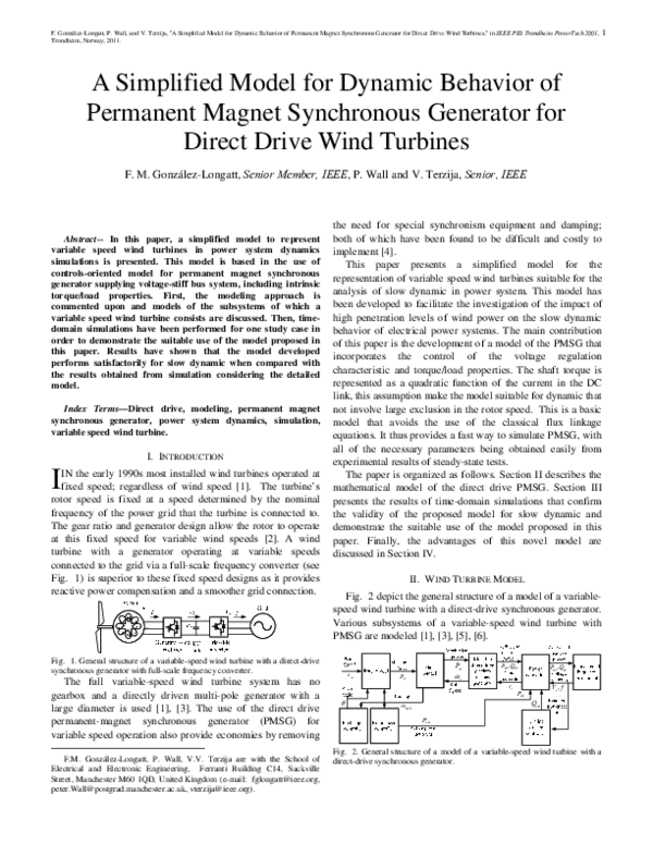 (PDF) A Simplified Model for Dynamic Behavior of Permanent Magnet Synchronous Generator for ...